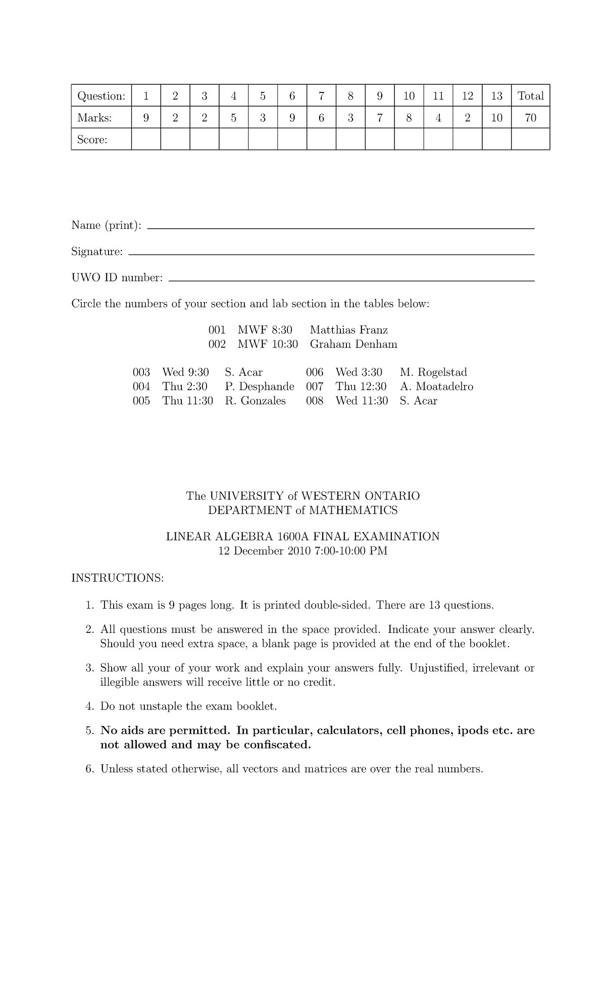 Math-1600 Final for December 12 2010 - Question: 1 2 3 4 5 6 7 8 9 10 ...