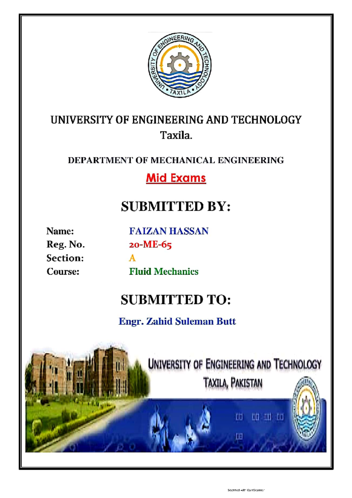 20-ME-65 Fluid Mechanics Mid Paper - Project Management - Studocu