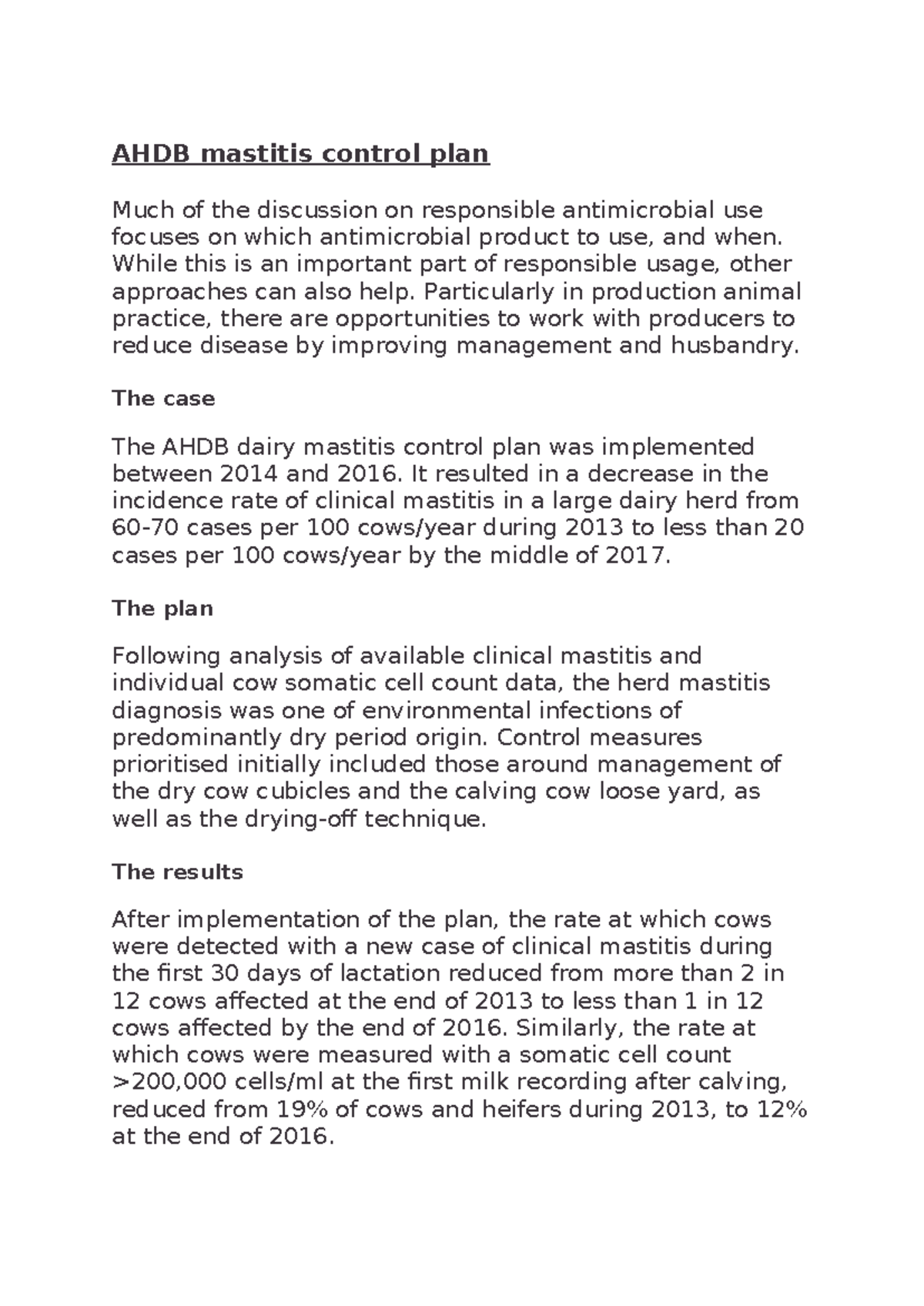 AHDB mastitis control plan - While this is an important part of ...