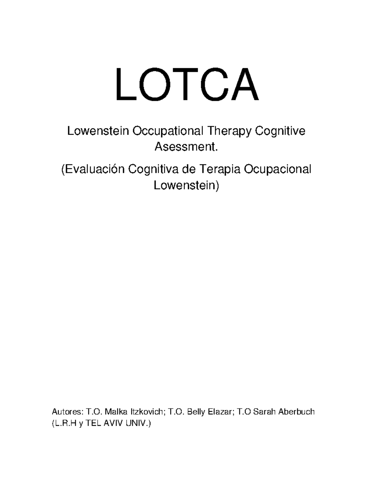 Cognitiva-manual-lotca - LOTCA Lowenstein Occupational Therapy ...