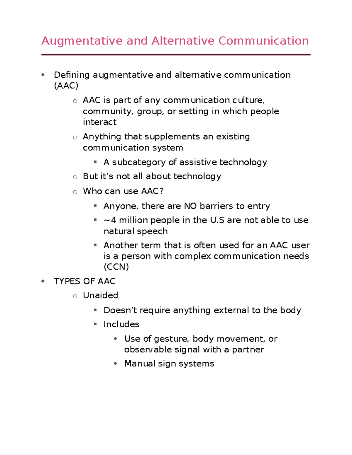 Augmentative and Alternative Communication - Studocu