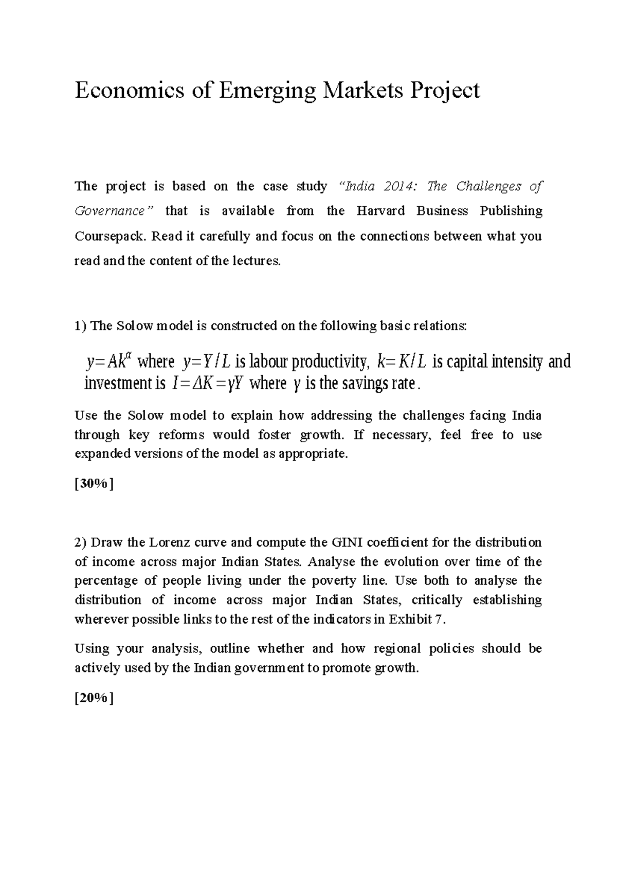 EEM Project details 17-18 - Economics of Emerging Markets Project The ...