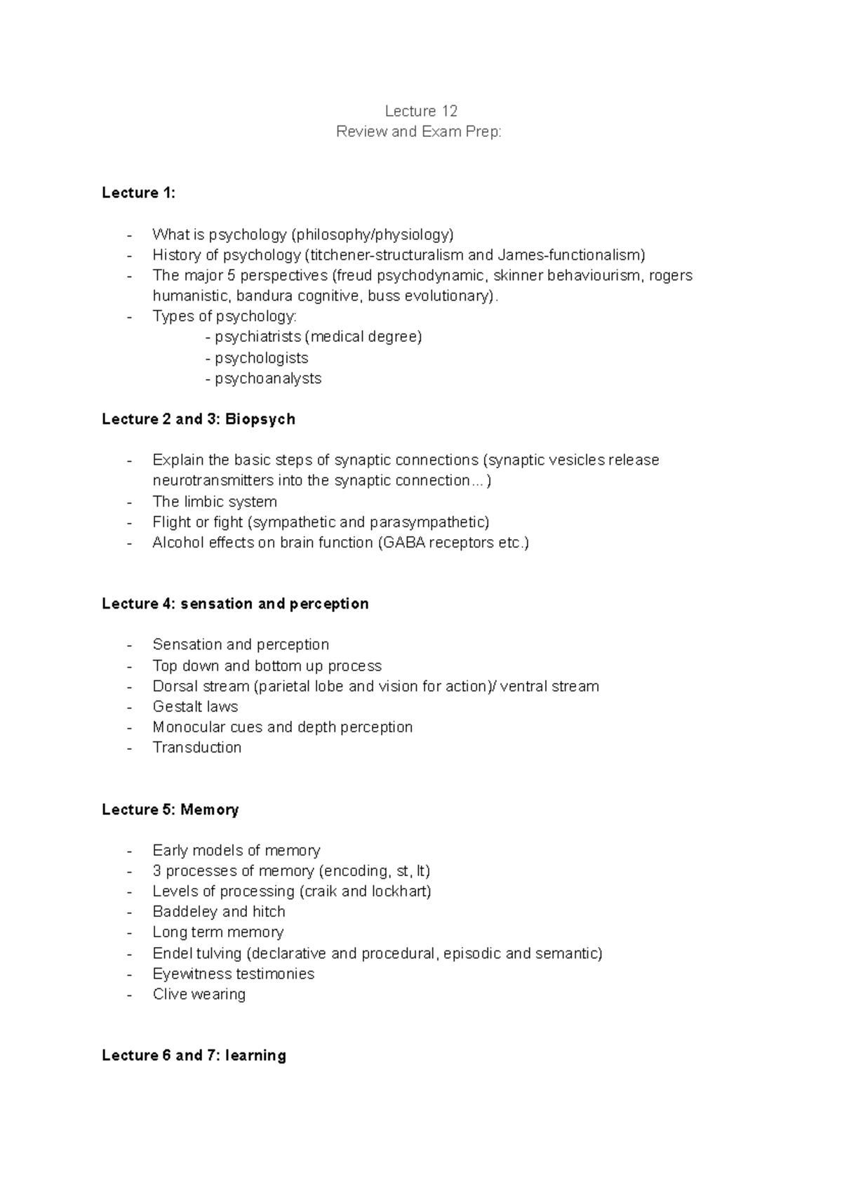 Week 12 lecture - Review and exam preparation - Lecture 12 Review and Exam Prep: Lecture 1: What ...