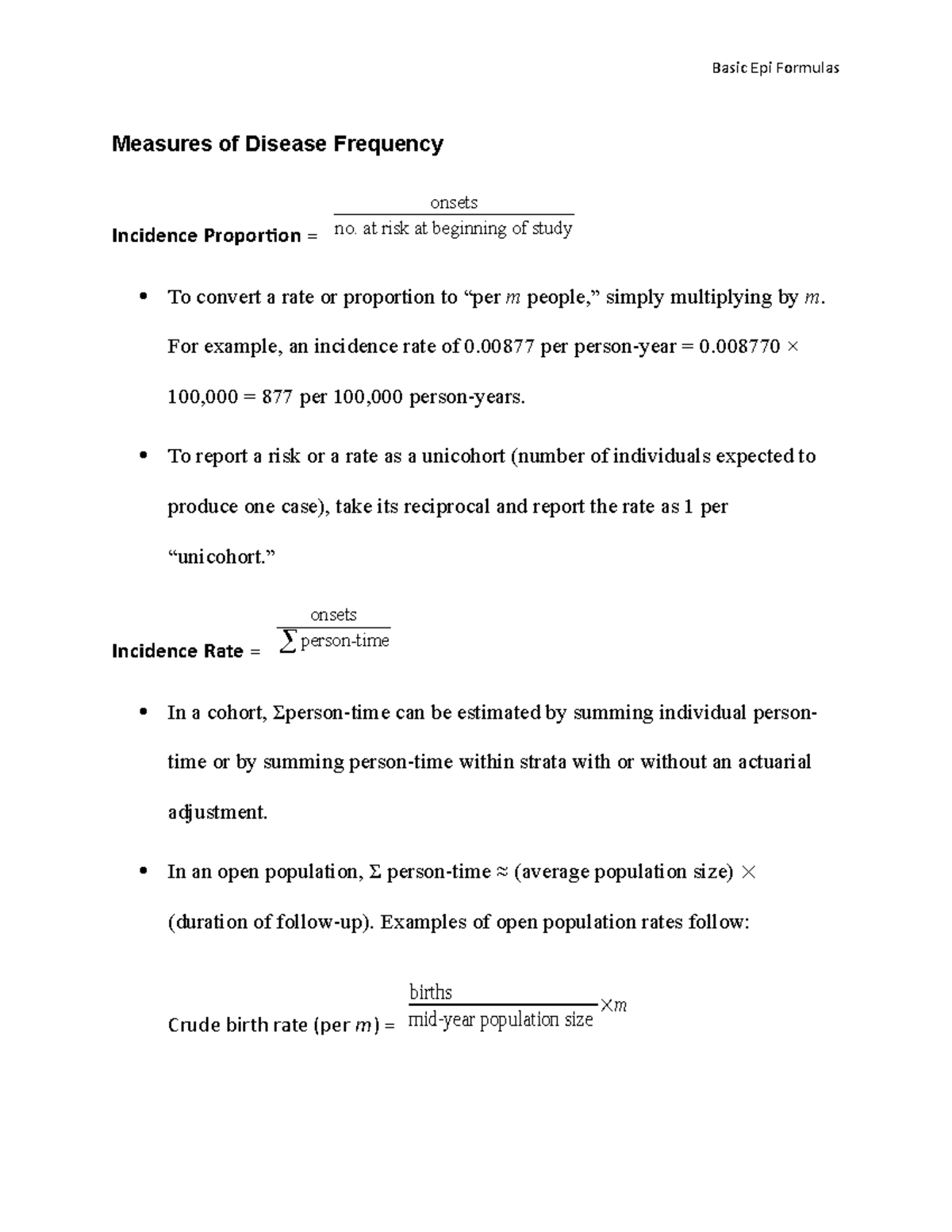 2021-Disease Epidemiology-KSPE 3360-Basic Epi Formulas - Measures of ...