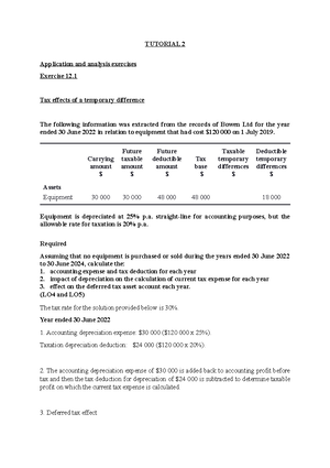 Tutorial 6 - TUTORIAL 6: CONSOLIDATIONS 2 Exercise 27. Pre- and post ...