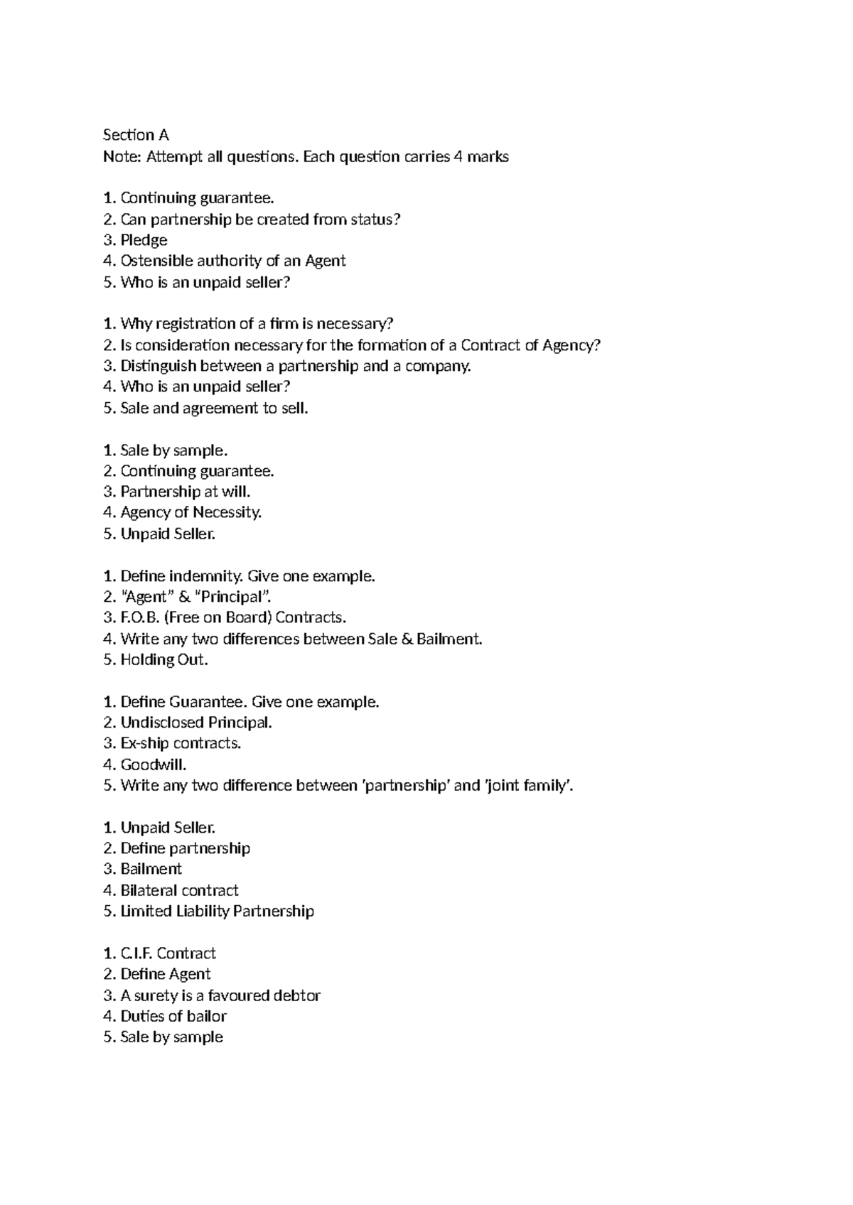 Question Papers - Contract II - Section A Note: Attempt all questions ...