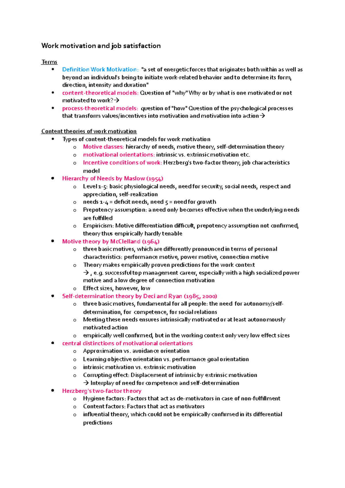 Summary 7 - Work motivation and job satisfaction - Work motivation and ...
