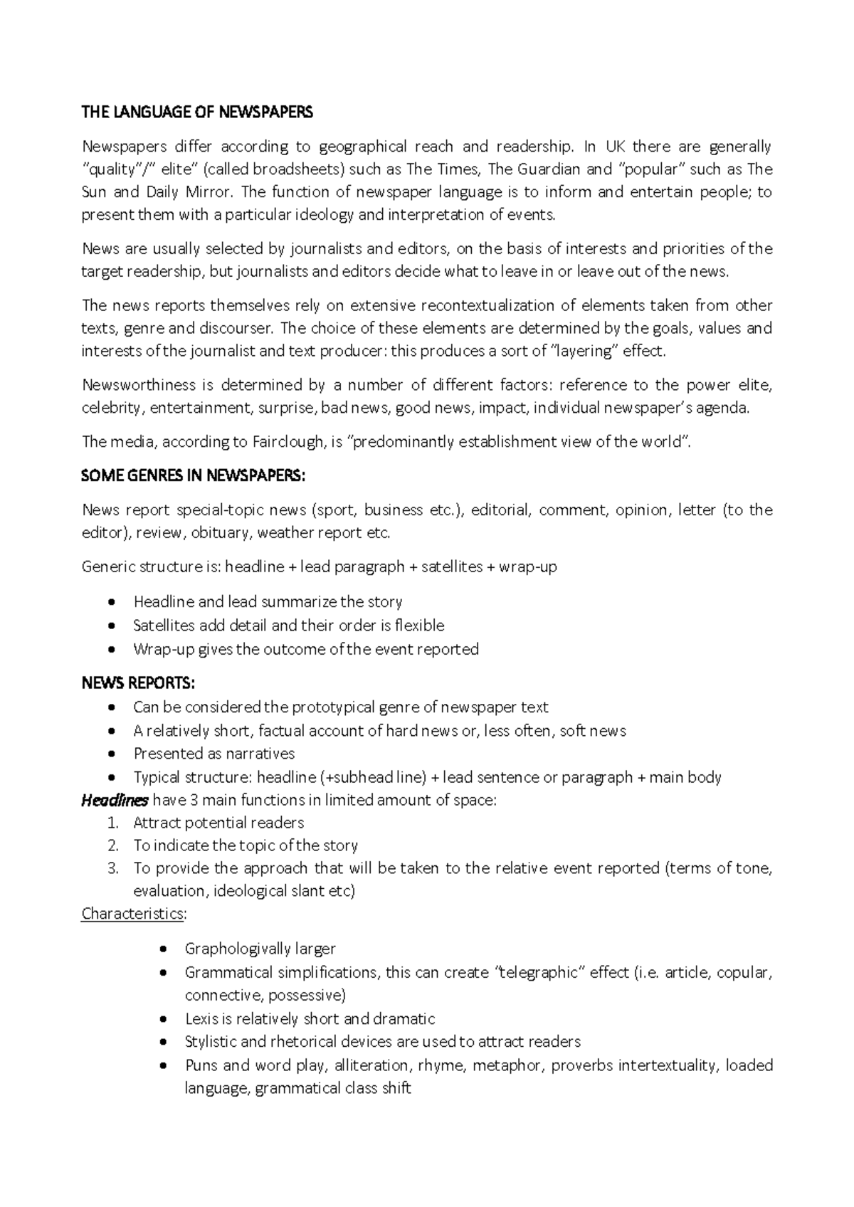 Breaking NEWS Inglese - the language of newspaper, the audience for ...