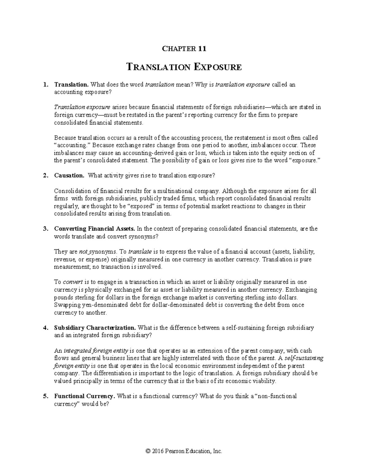 Chap11 Ques MBF14e - dasdas - CHAPTER 11 TRANSLATION EXPOSURE Translation. What does the word ...