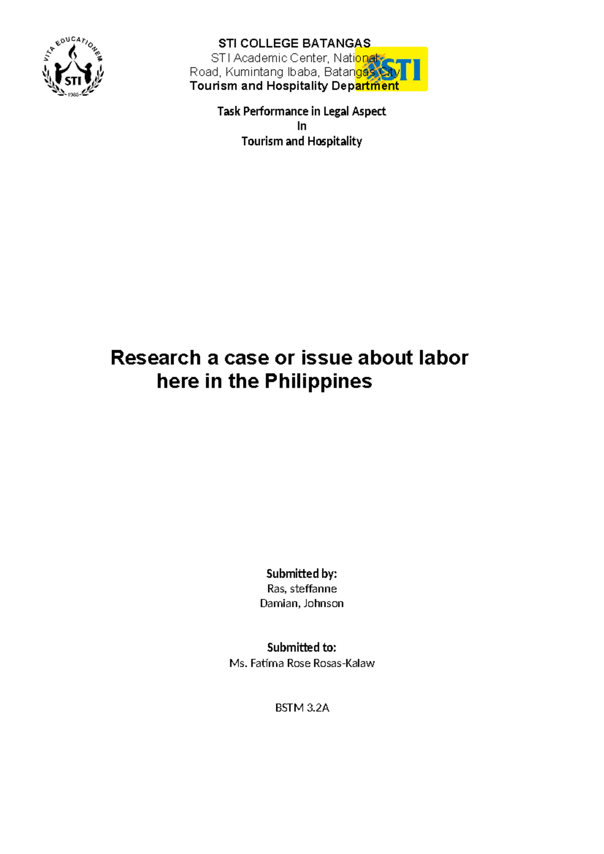 08 task performance-steffanne&johnson - BS tourism management - STI ...