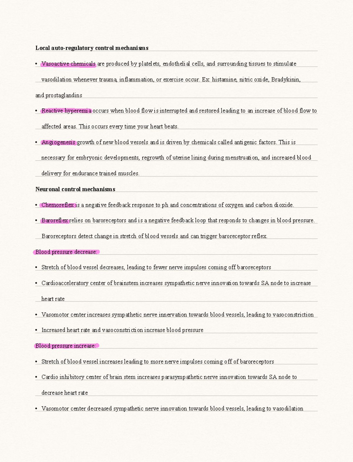 Chapter 20- blood vessels - Local auto-regulatory control mechanisms ...