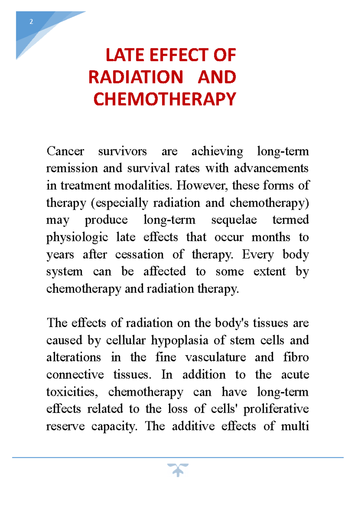 Late Effects of Radiation and Chemotherapy - 2 LATE EFFECT OF RADIATION ...