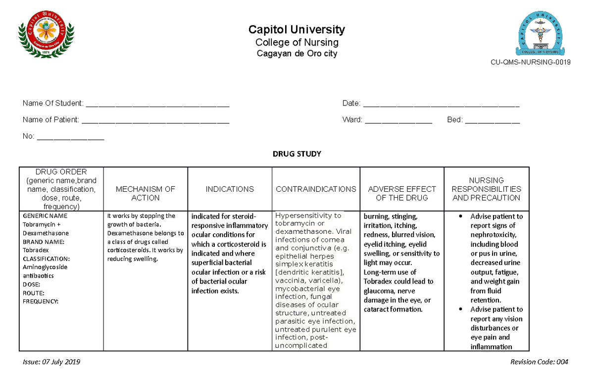Drug-Study - some drugs and its indications - College of Nursing ...