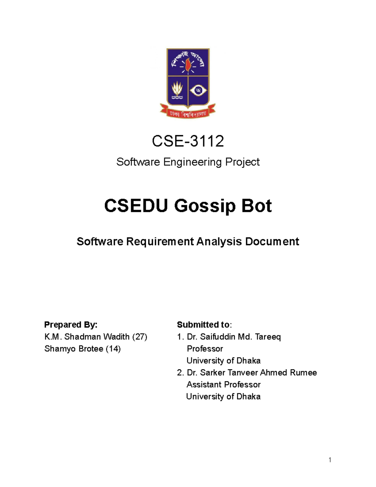 SE - Requirement Analysis Document - CSE- Software Engineering Project CSEDU Gossip Bot Software ...