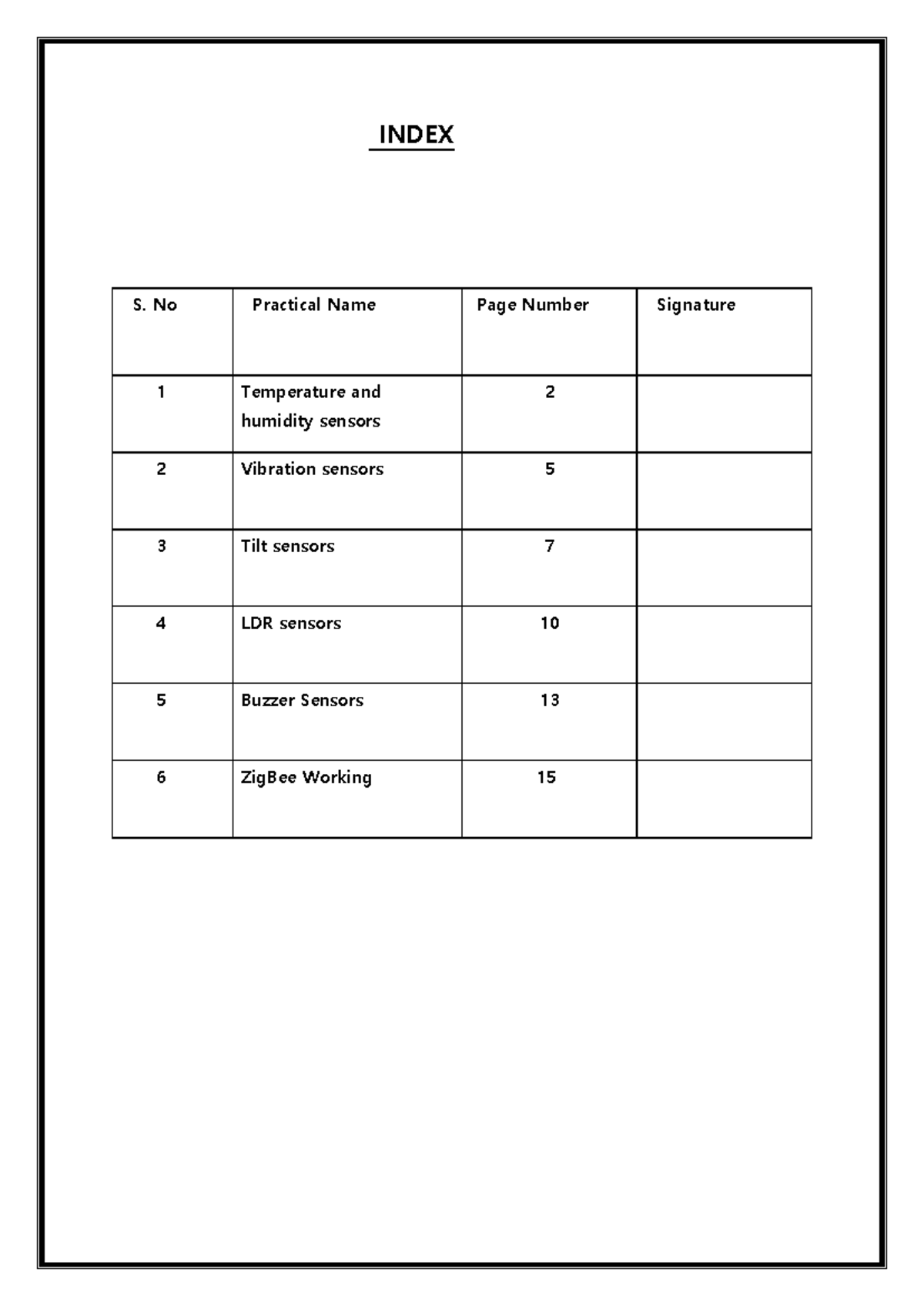 Laboratory Manual of iot - INDEX S. No Practical Name Page Number Signature 1 Temperature and ...