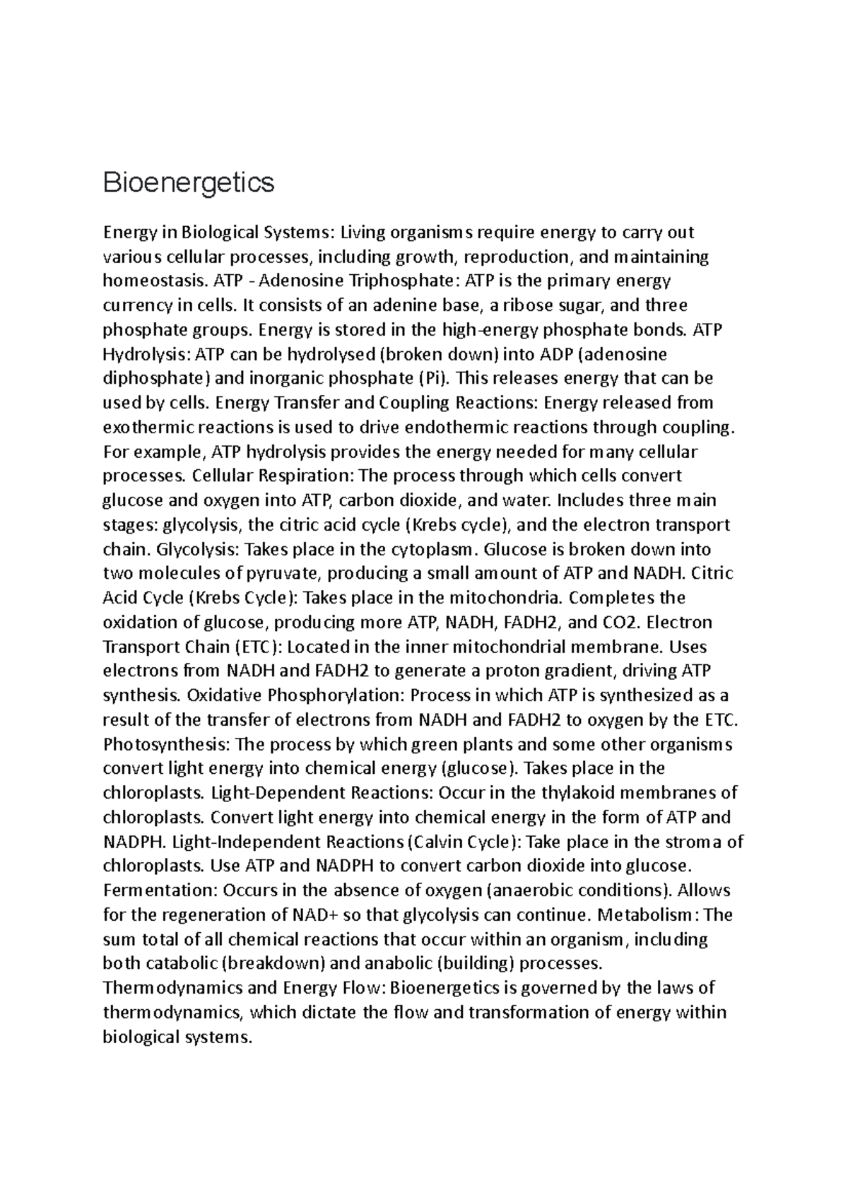 Bioenergetics - Notes on bioenergetis - Bioenergetics Energy in ...