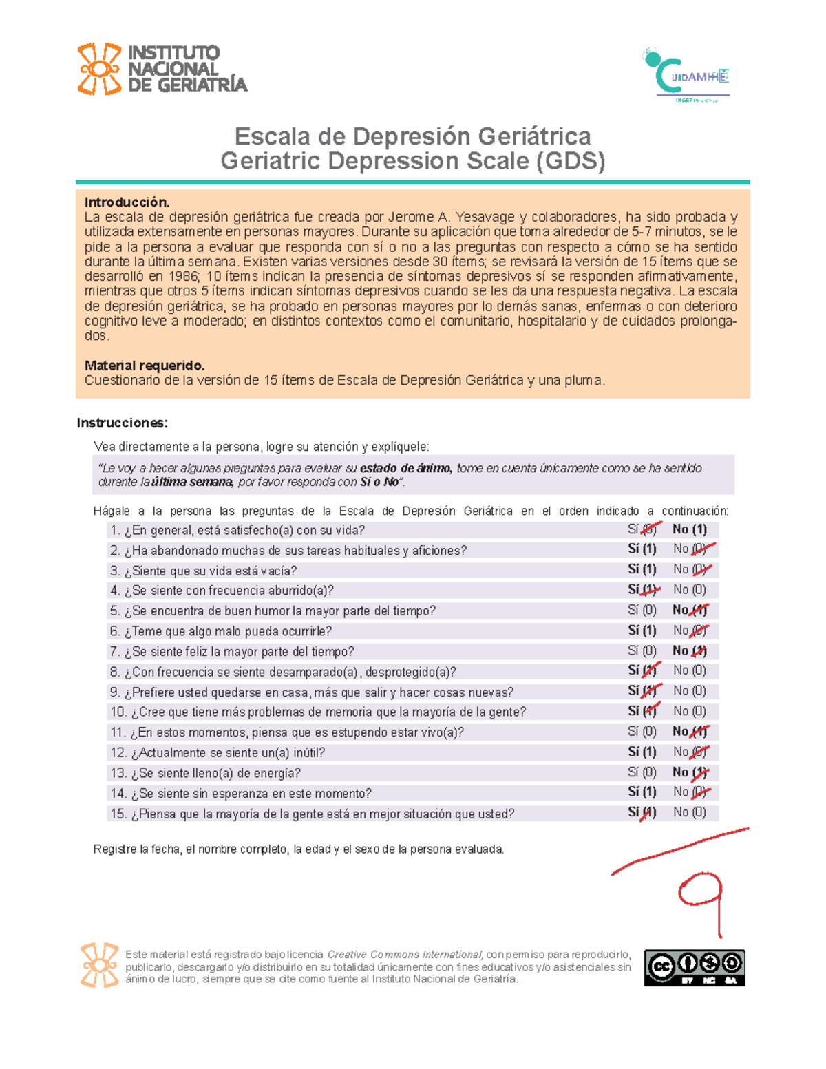 Yesevage GDS - exámenes - Escala de Depresión Geriátrica Geriatric ...