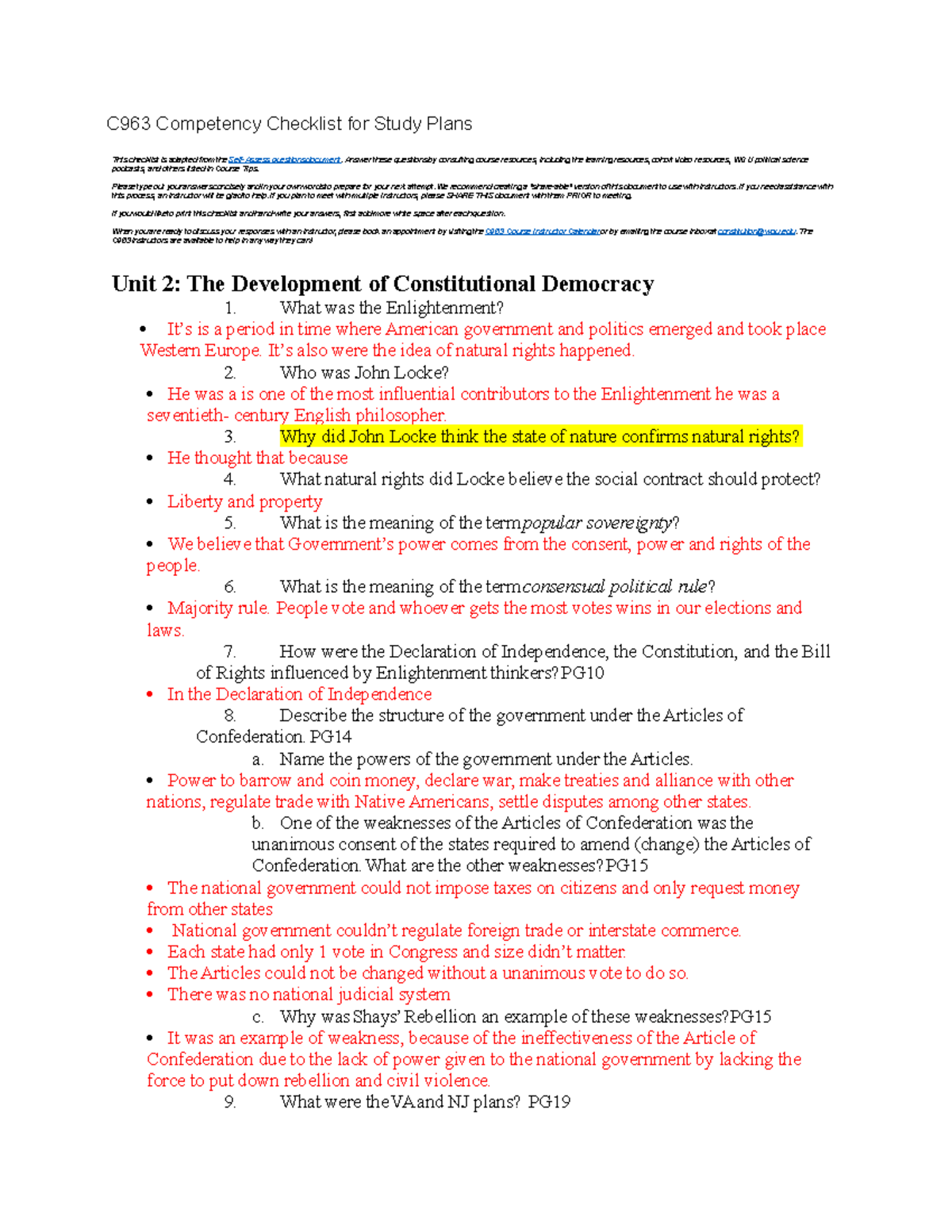 GOV Checklist - study guide - C963 Competency Checklist for Study Plans ...