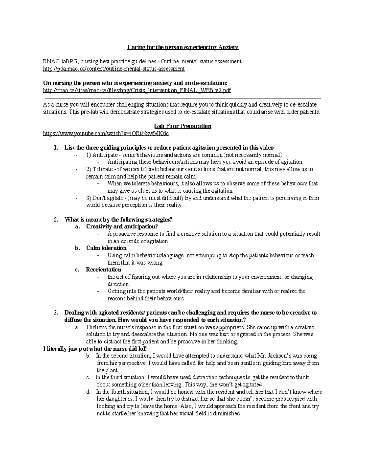 LAB4 Mental Health NSG3137 - Caring for the person experiencing Anxiety ...