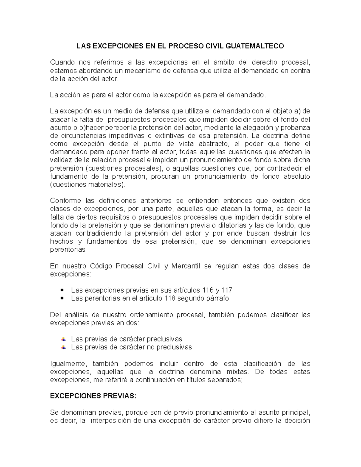 Excepciones previas perentorias de derecho procesal civil y mercantil ...