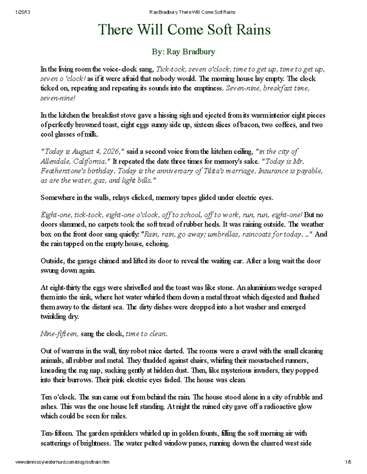 There Will Come Soft Rains by Ray Bradbury - There Will Come Soft Rains ...