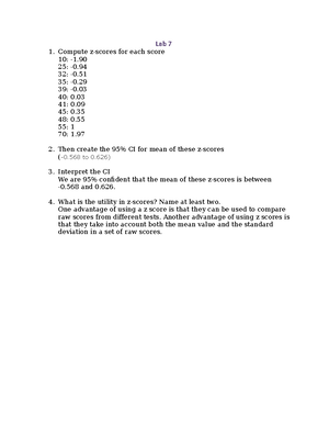 Lab 1 Statistics - LAB 1 Identify the following as nominal level, ordinal level, interval level ...