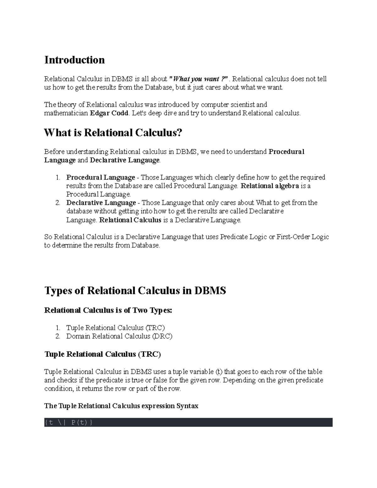 Relational Calculus - Introduction Relational Calculus in DBMS is all ...