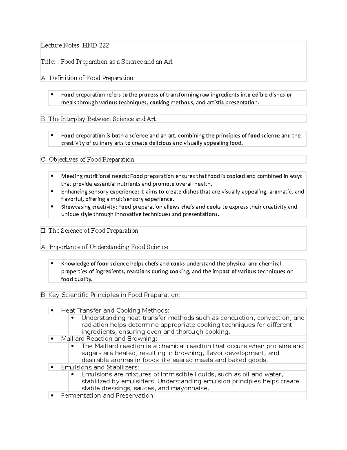 Lecture Notes HND 222 - Basic skills in cooking, introduction to ...