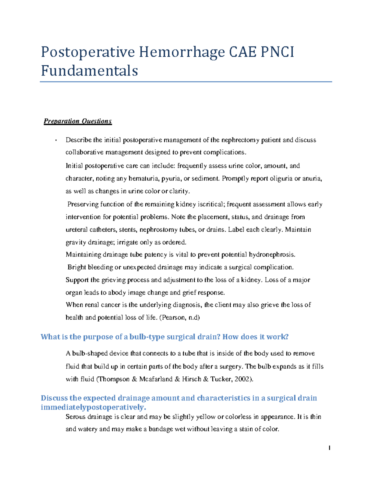 Postoperative Hemorrhage CAE PNCI Fundamentals - Postoperative ...