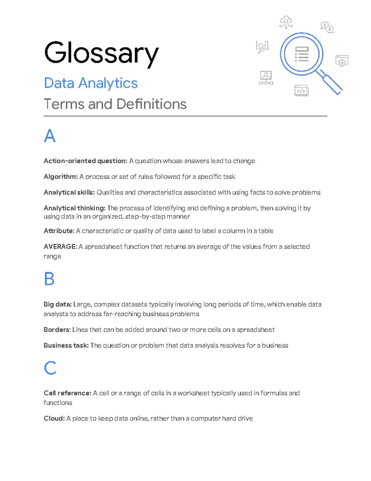 Data-driven decisions glossary week 3 - Glossary Data Analytics Terms ...