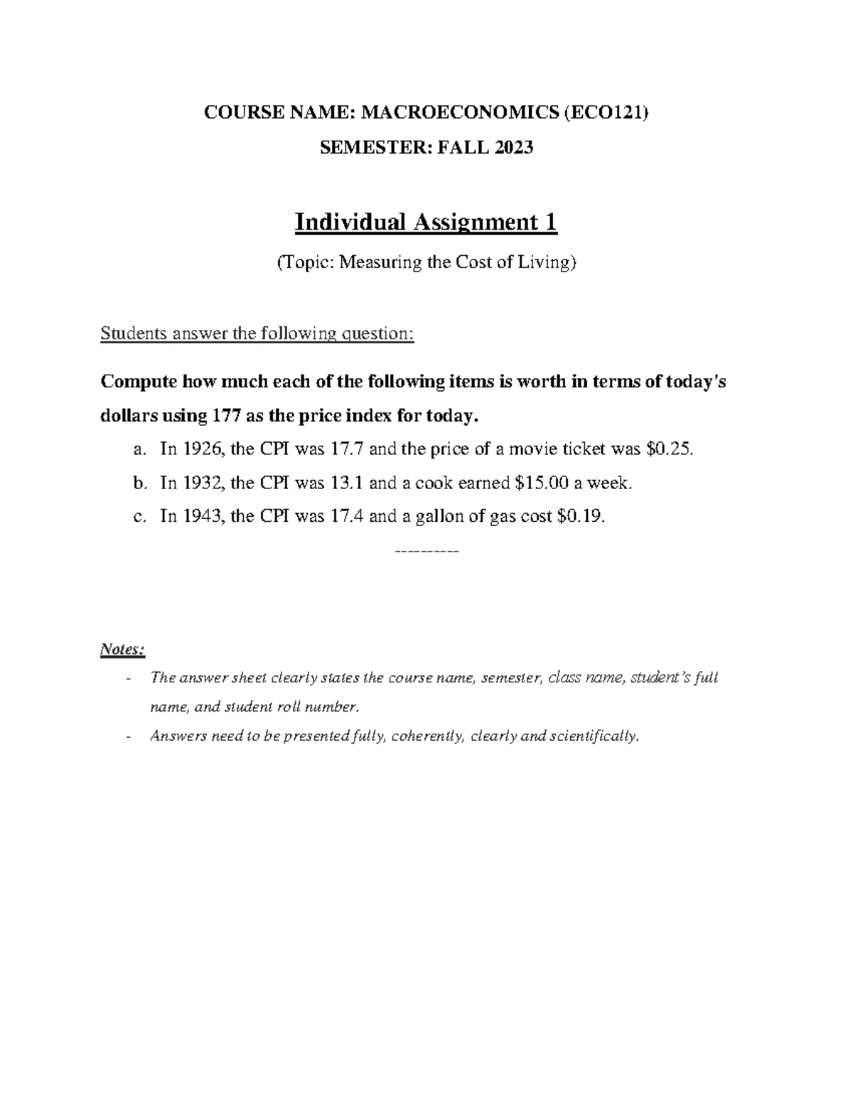ECO121-Indi Assign 1 - COURSE NAME: MACROECONOMICS (ECO121) SEMESTER ...