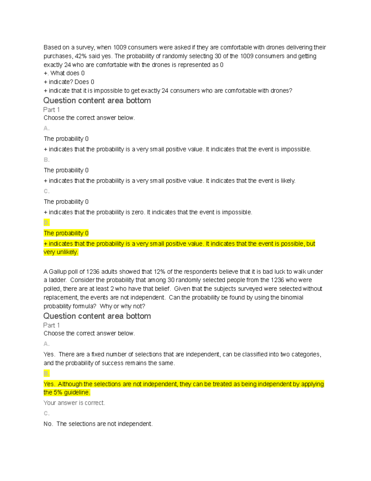 Statisics chapter 5.2 quiz and answers - Based on a survey, when 1009 ...