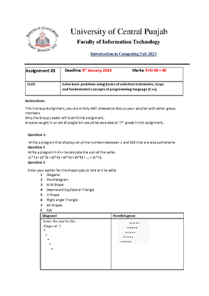 OOP Lab 4 - Oop - University of Central Punjab Faculty of Information Technology Object Oriented ...