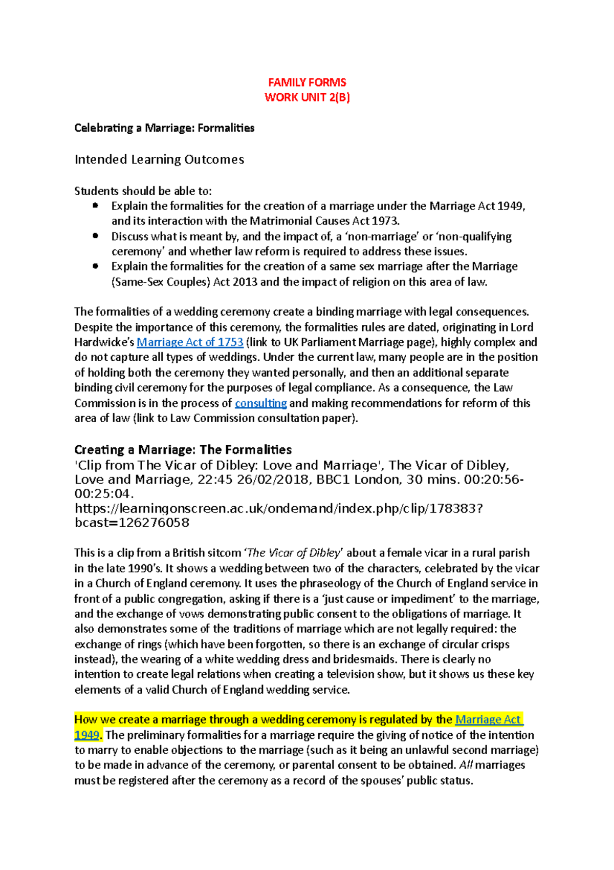 Family Forms 2(b) Formalities - FAMILY FORMS WORK UNIT 2(B) Celebrating ...