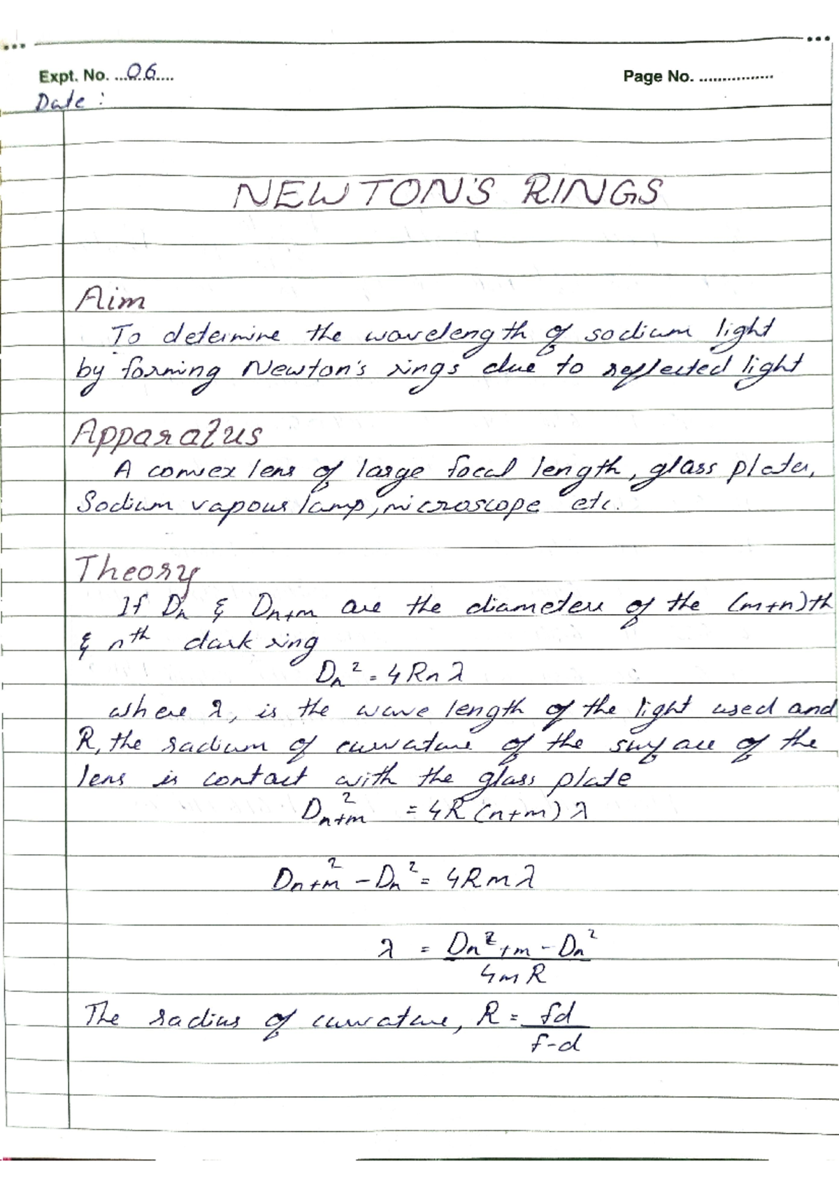 Newtons Ring - Bsc Physics - Studocu