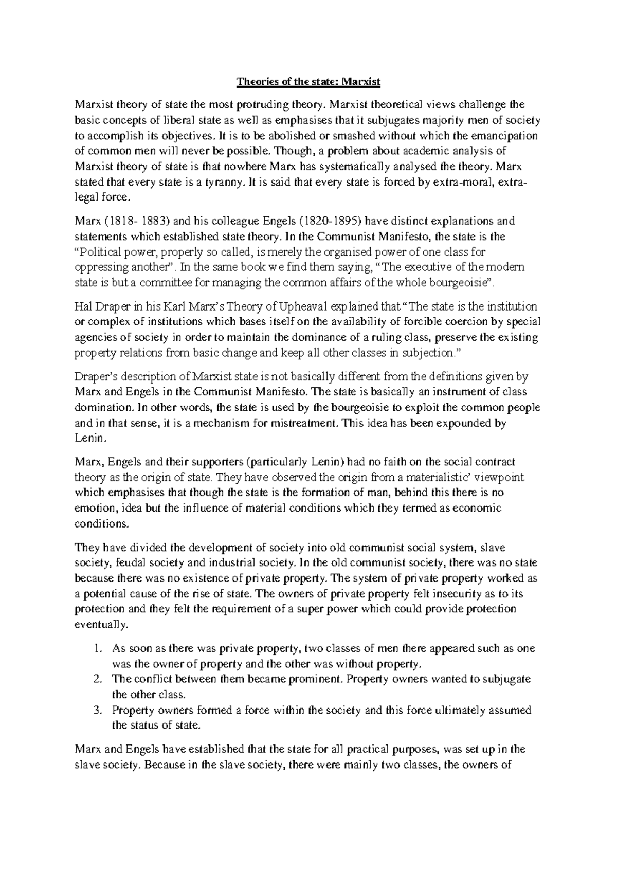 Marxian theory of State - Theories of the state: Marxist Marxist theory ...