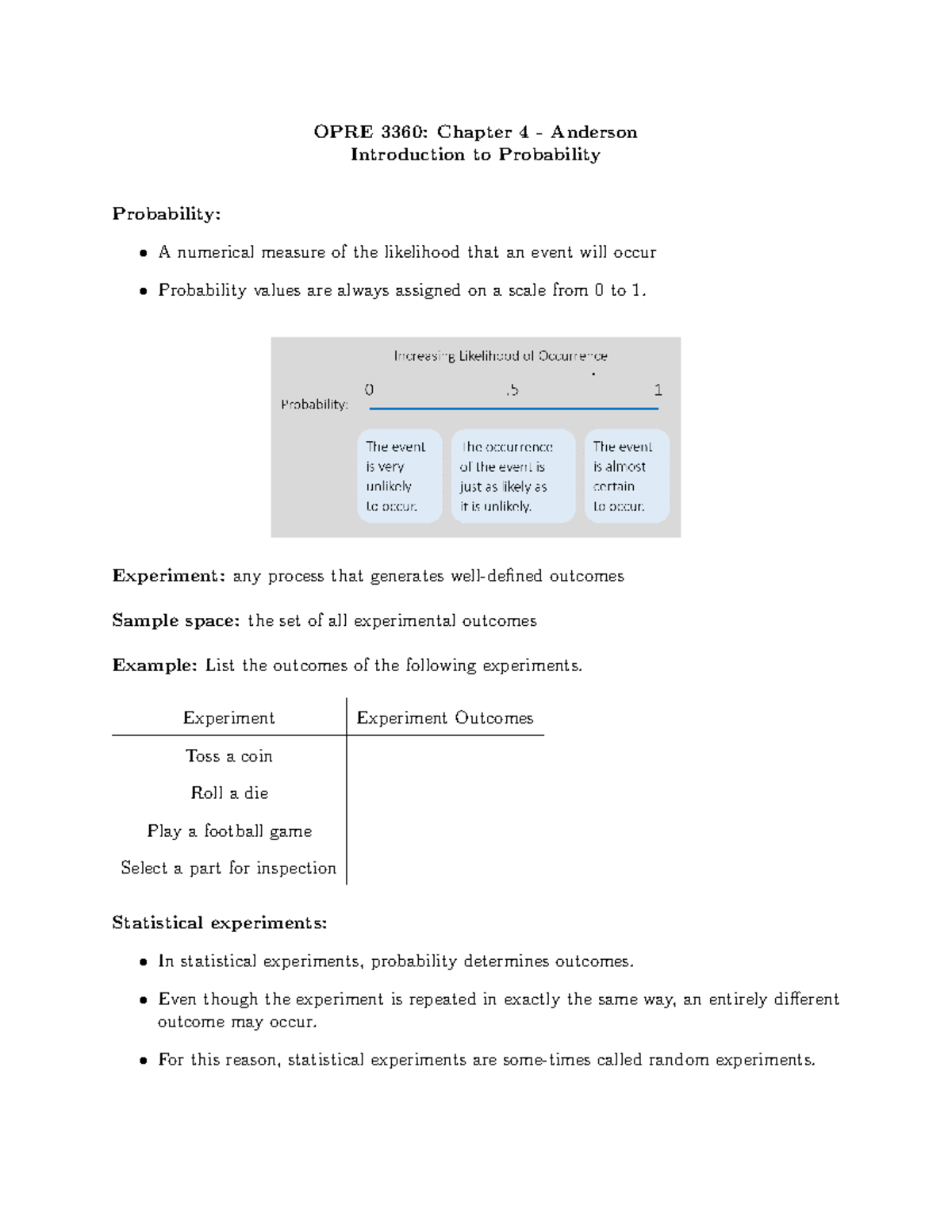 Lecture 4 - N/A - OPRE 3360: Chapter 4 - Anderson Introduction to ...
