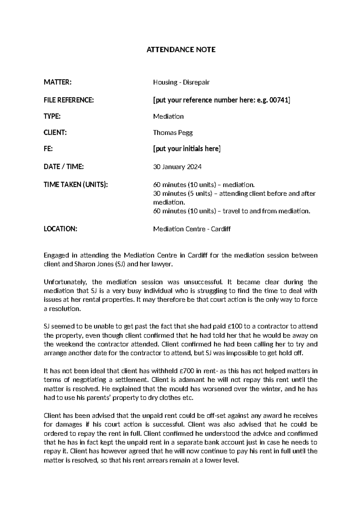 9. 2024 01 30 Attendance Note - Mediation - ATTENDANCE NOTE MATTER ...