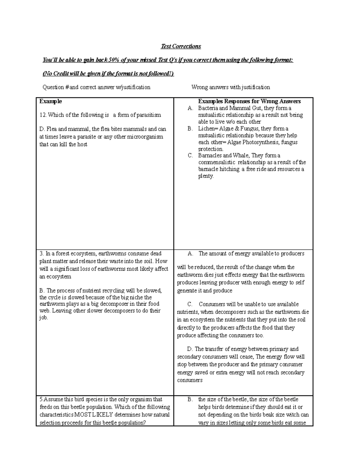 Copy of Test Corrections - Test Corrections You’ll be able to gain back ...