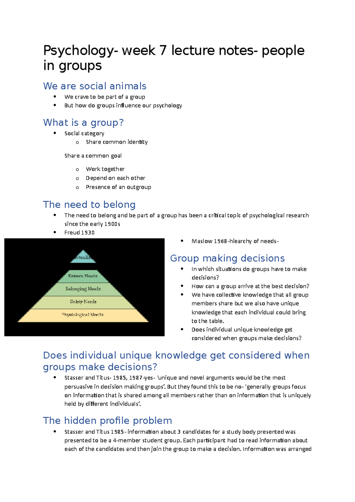 Introduction to psychology I- lecture notes- week 7 people in groups ...