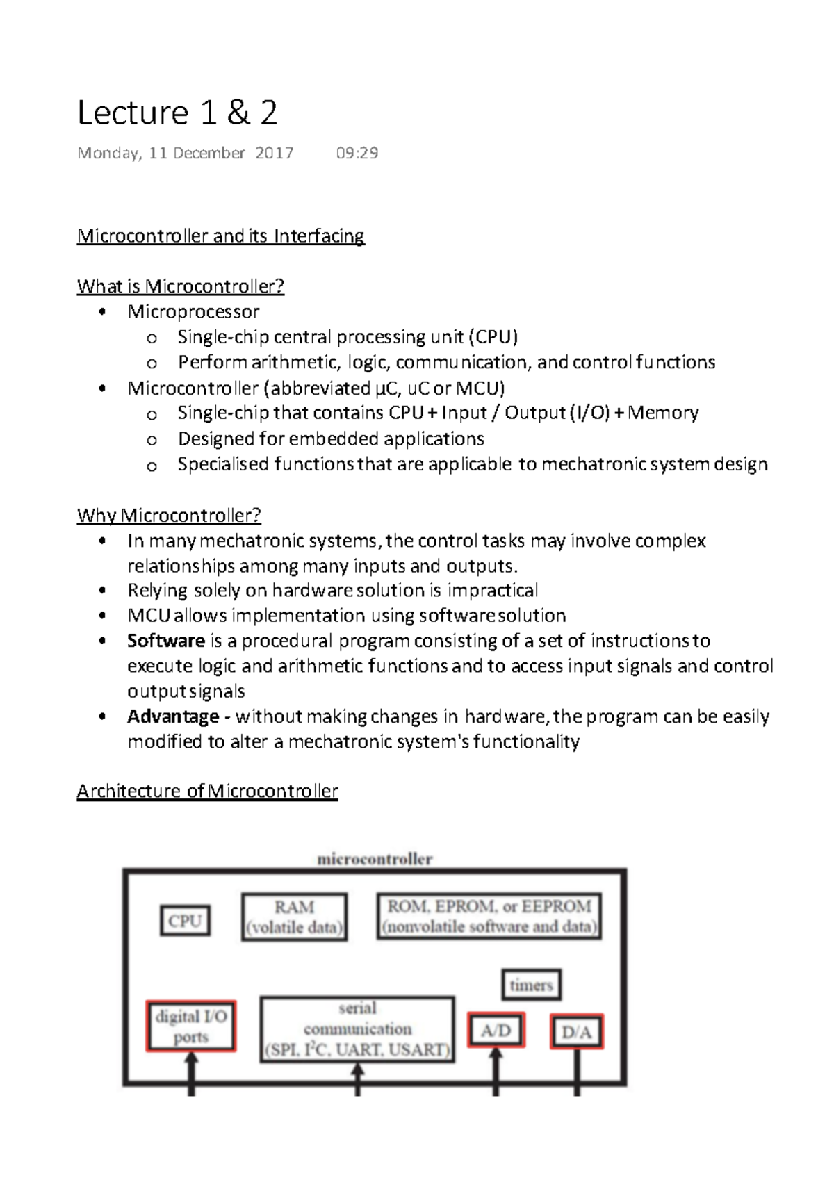 Mechatronics Lecture 16 & 17 - Microcontroller and its Interfacing What ...