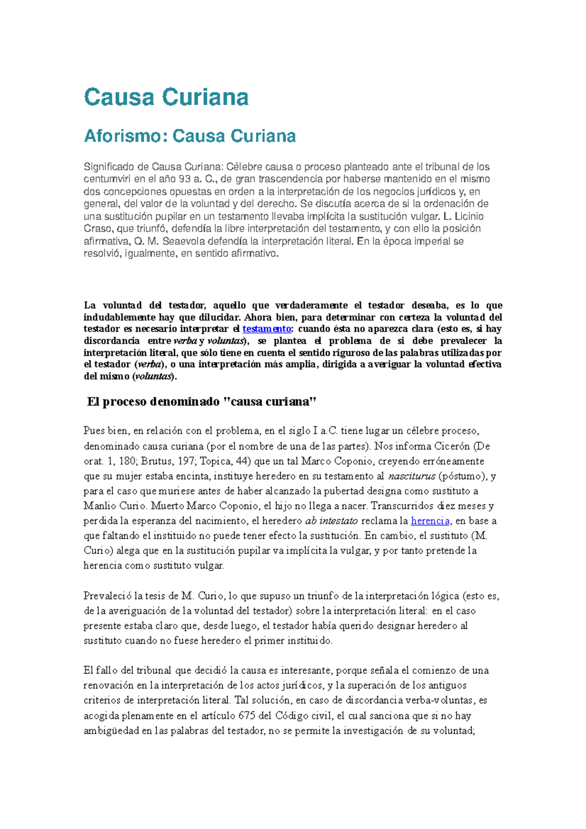 Caso práctico de la Causa Curiana Derecho Romano - UNED - Studocu