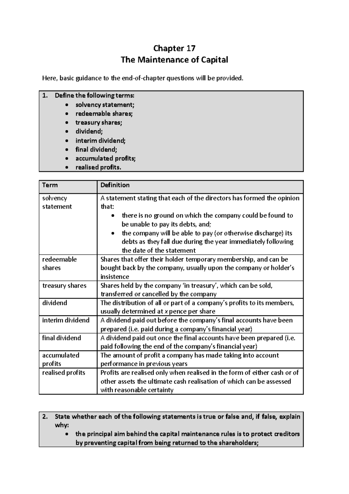 Chapter 17 End of Chapter Question Answers - Chapter 17 The Maintenance of Capital Here, basic ...