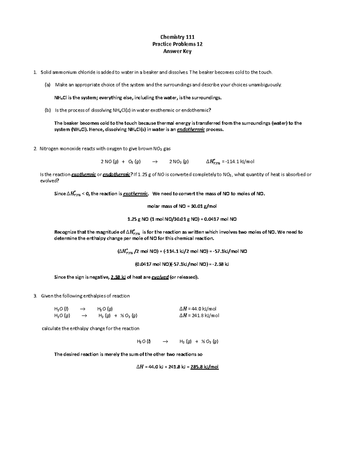 Practice Problems 2 2 Answer Key Chemistry 111 Practice Problems 12
