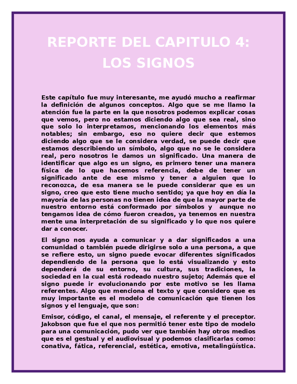Reporte DEL Capitulo 4 - Libro - REPORTE DEL CAPITULO 4: LOS SIGNOS Este capítulo fue muy - Studocu