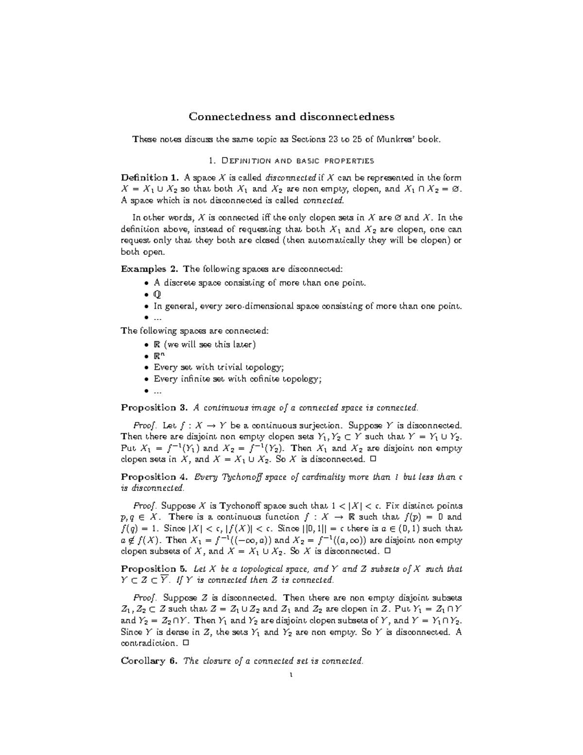 Lecture Notes, Lecture 5 - Connectedness And Disconnectedness ...