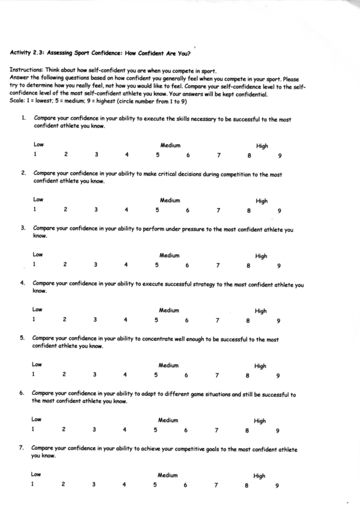 Traits Confidence Questionnaire - SPOR09029 - Studocu