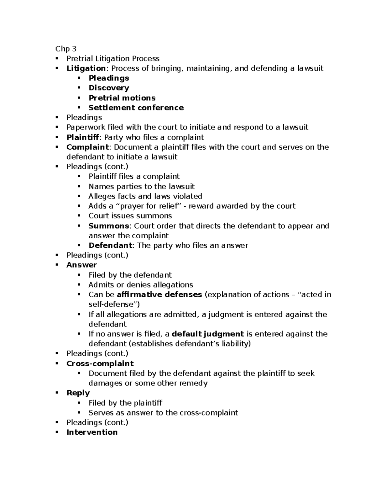 Chp 3 - chapter 3 - Chp 3 § Pretrial Litigation Process § Litigation ...