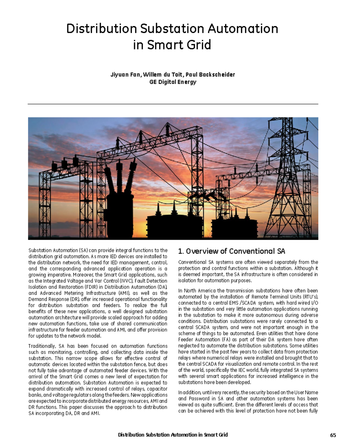 9th-distribution substation automation - Substation Automation (SA) can ...