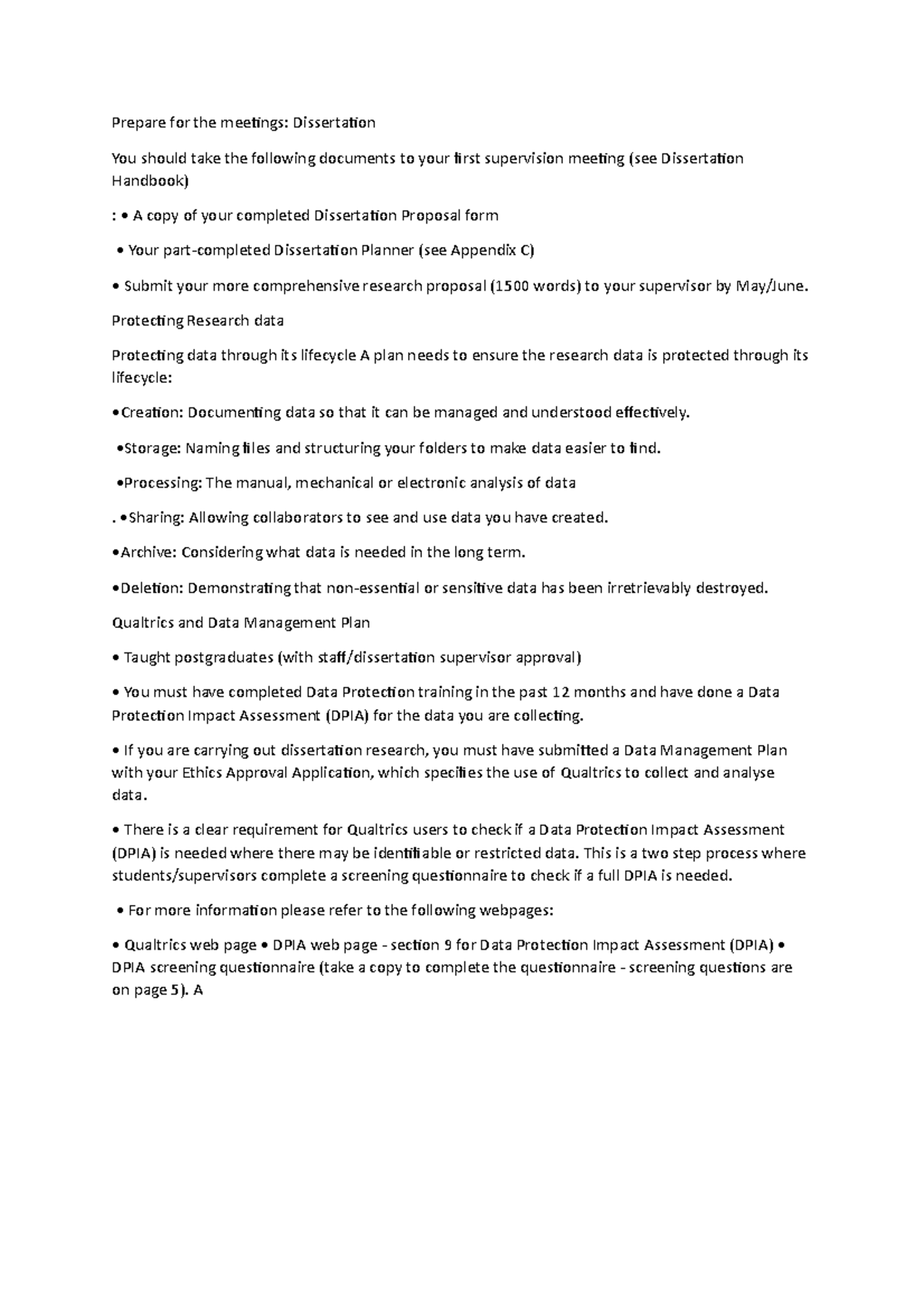 Prepare for the dissertation meetings - Prepare for the meetings ...